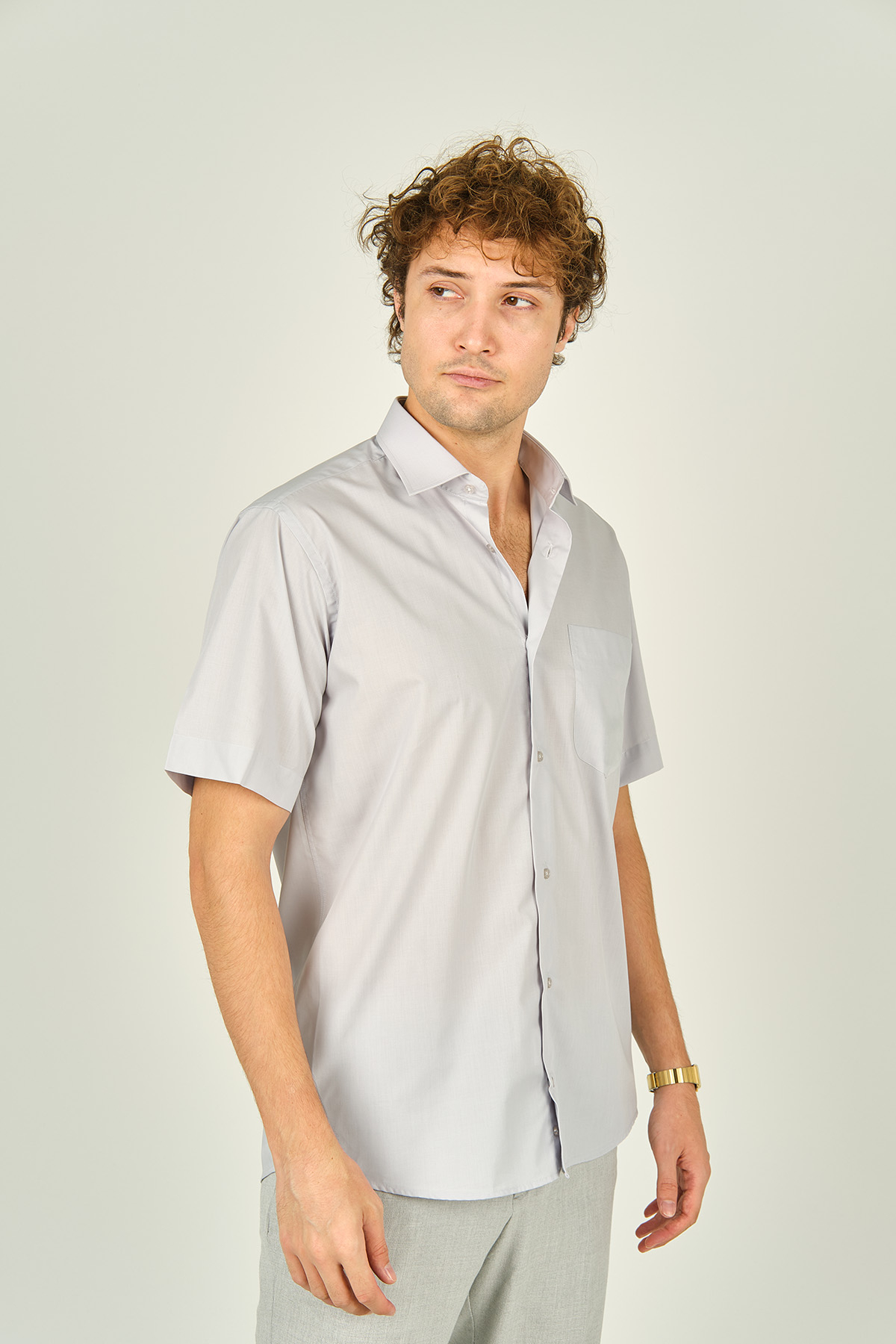 Figs Erkek Kısa Kollu Tek Cep Detaylı Pamuklu Gömlek 1000 Gri | modacadiri